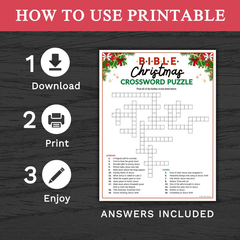 Bible Christmas Crossword Puzzle | Nativity Printable for Church Kids ...