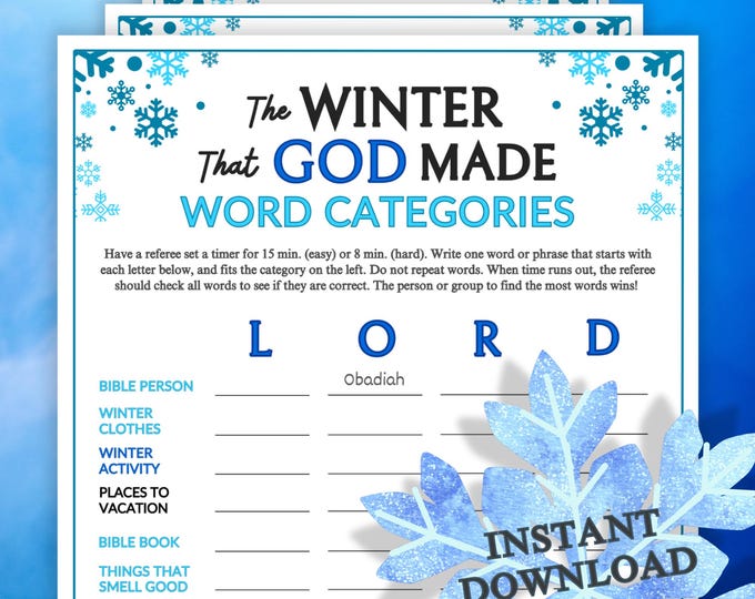 The Winter That God Made Word Categories Game | Printable for Church ...