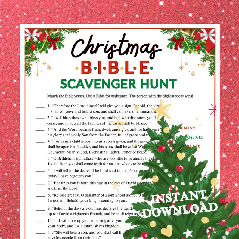 Christmas Bible Scavenger Hunt Game | Nativity Printable for Church ...