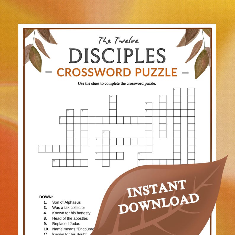 The Twelve Disciples Crossword Puzzle | Jesus' Apostles Printable for ...