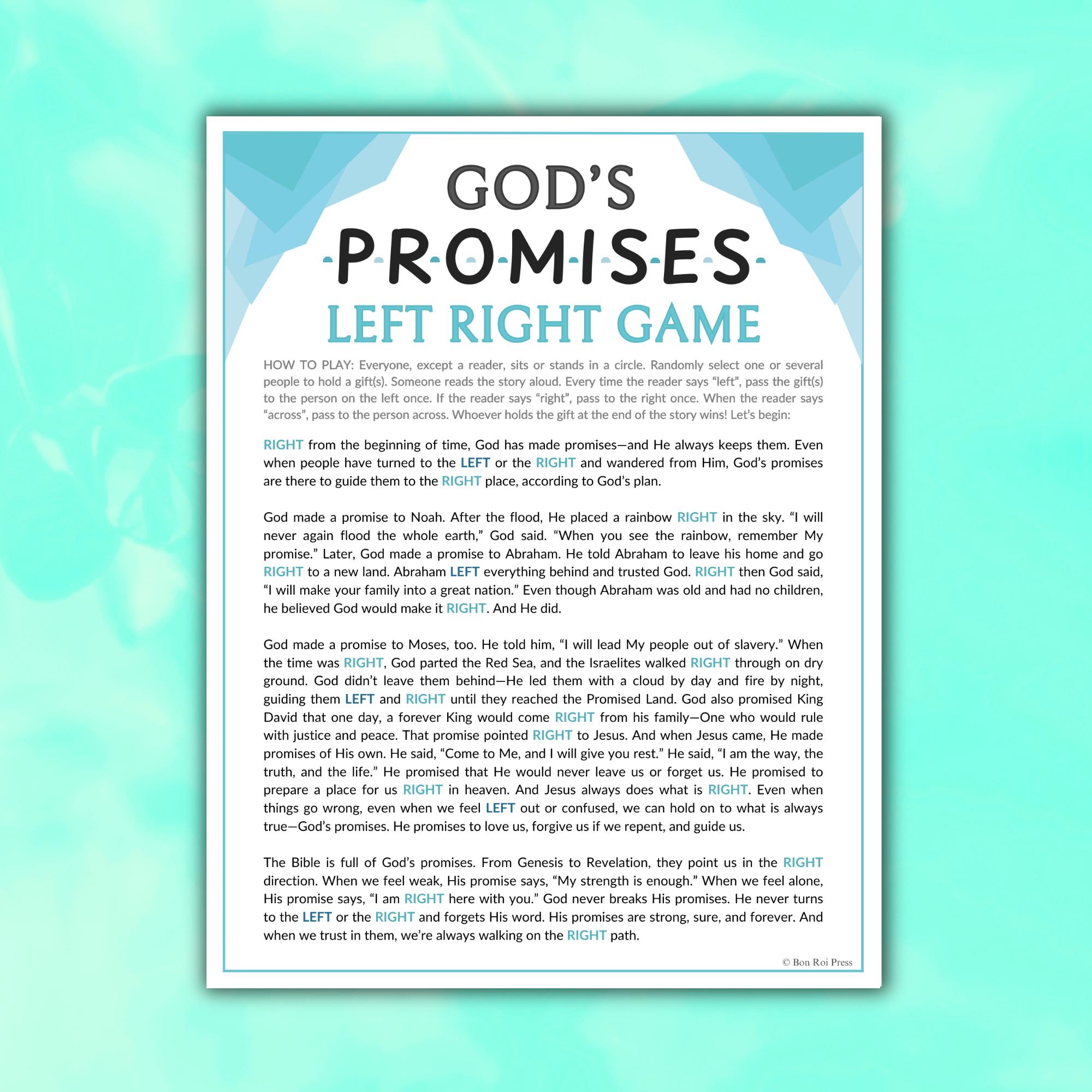 God's Promises Left Right Game | Christian Story Printable for Church ...
