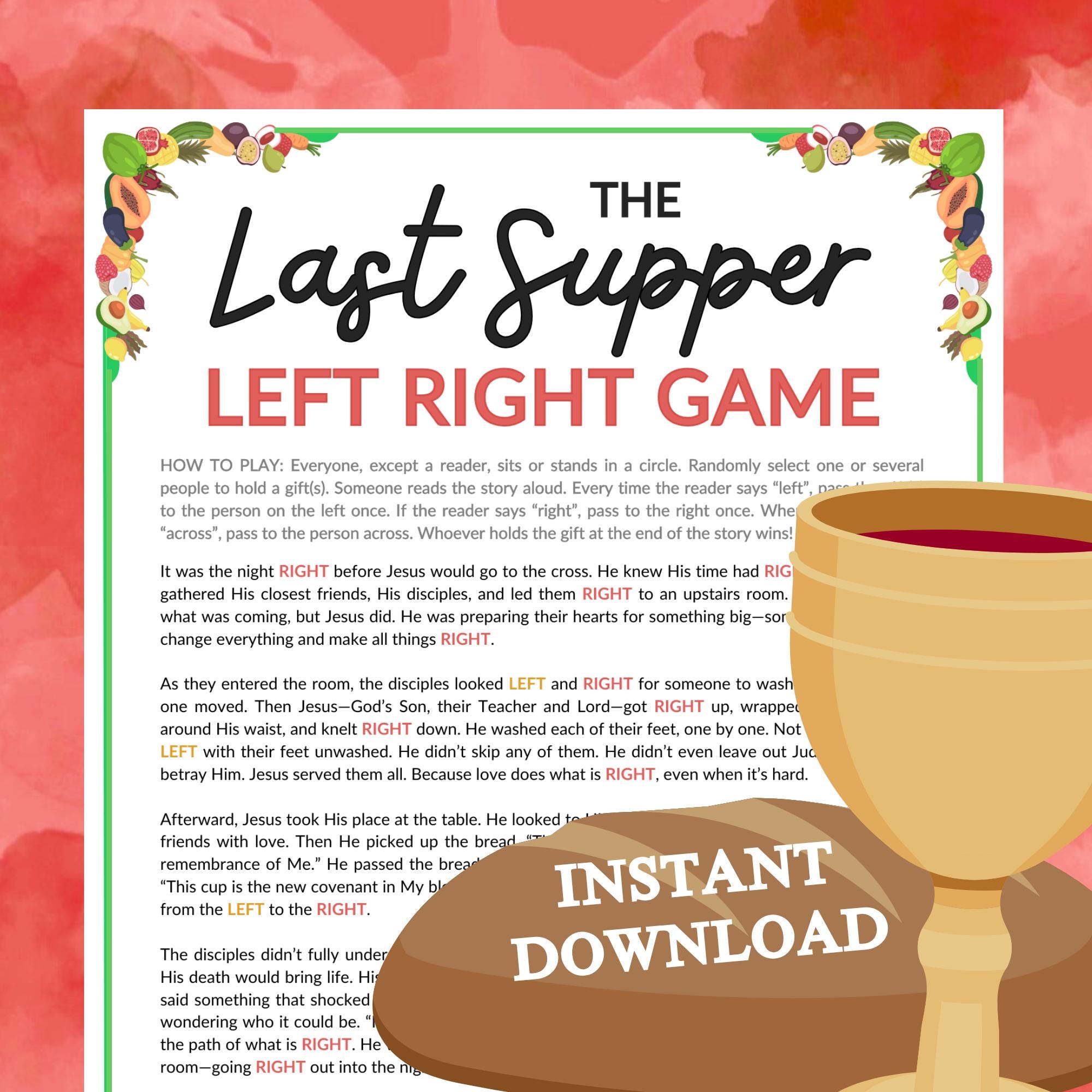 The Last Supper Left Right Game | Jesus Communion Printable for Church ...