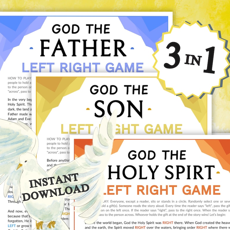 The Trinity Left Right Games Bundle | 3 Printables for Church, Kids ...