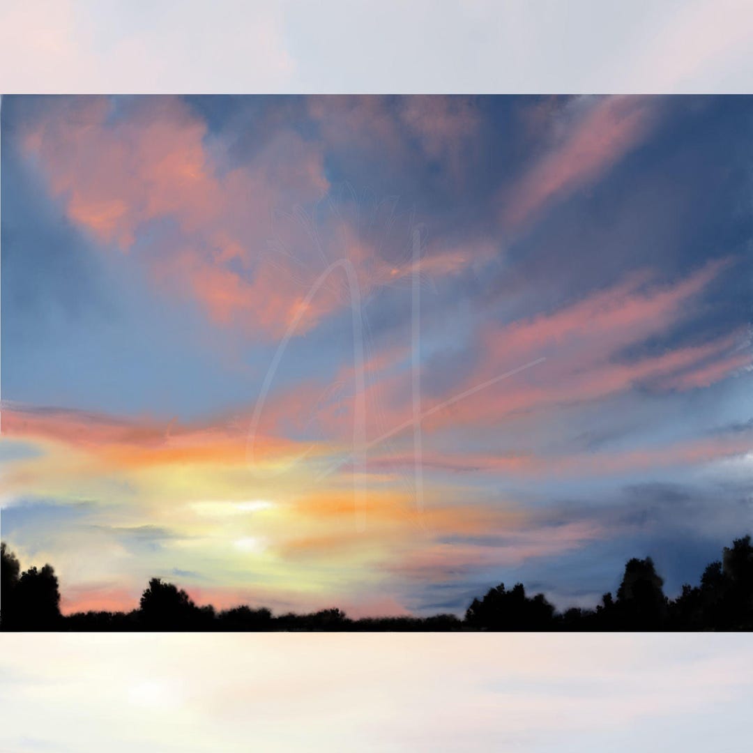 Midwest Sunset Art Print | Hand-drawn Kansas Landscape (digital ...