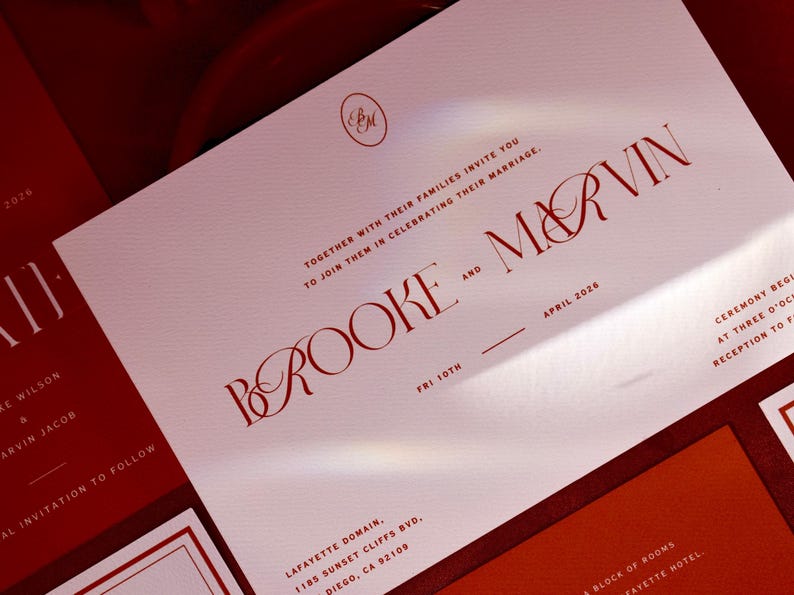 Luxury Red Wedding Invitation Suite: Elegant Canva Template (digital ...