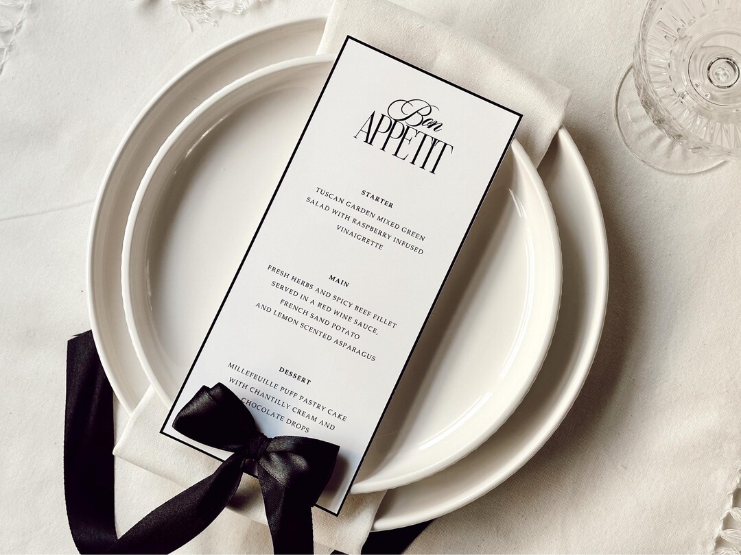Modern Black & White Wedding Menu Template (digital Download) - Etsy
