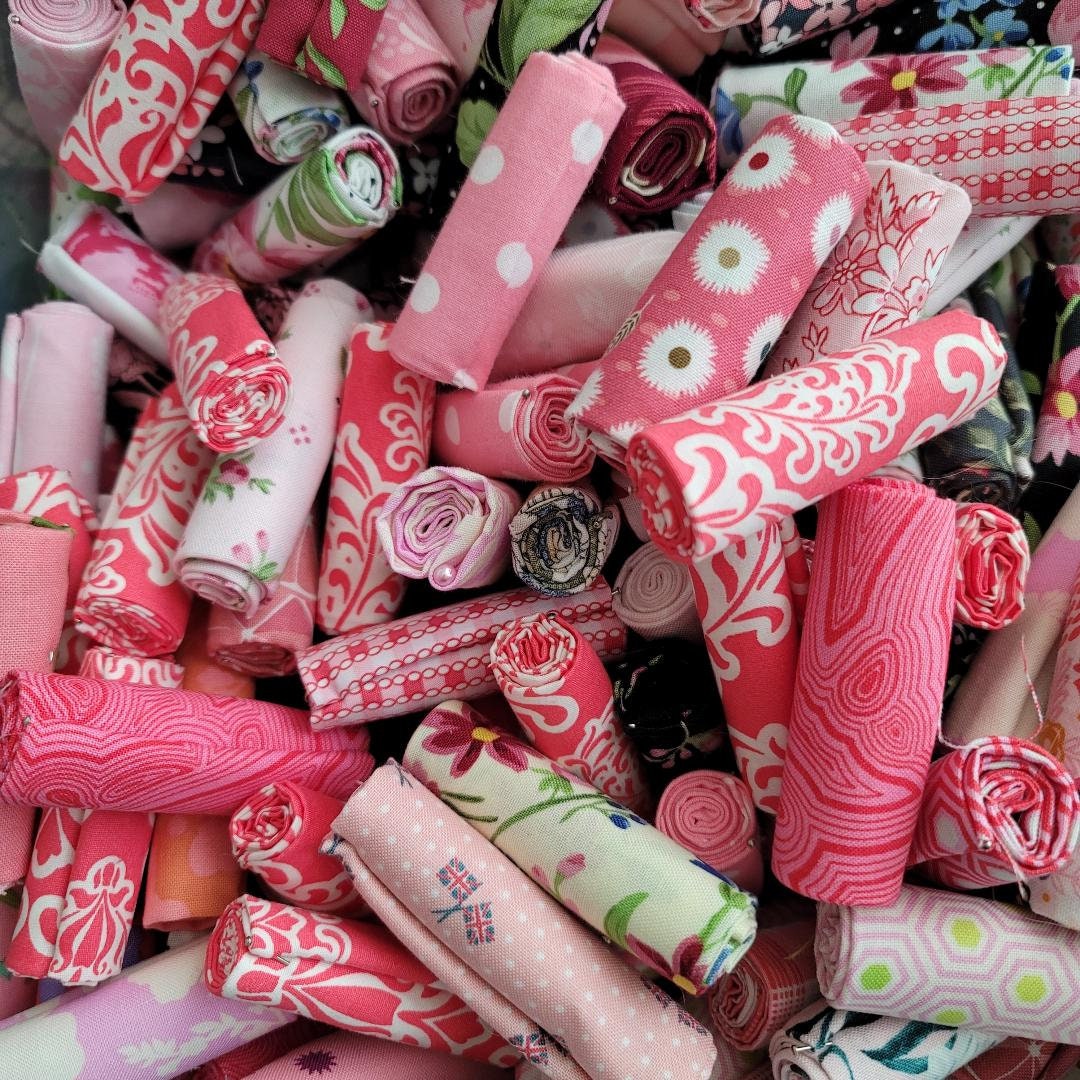 Pink and Magenta Fabric Scraps, a Half Dozen or a Bakers Dozen , Stash ...
