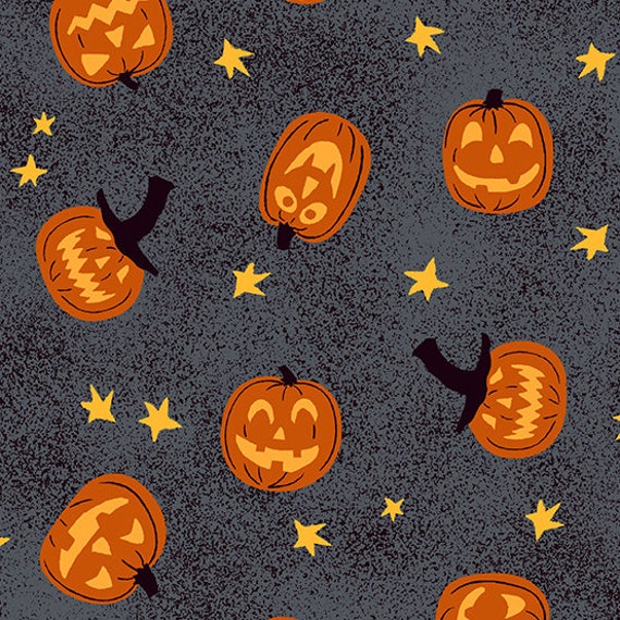 Midnight Haunt Jack o lantern Halloween Fabric in Granite Gray A 9782 K by the Half Yard Andover Fabrics Etsy Australia