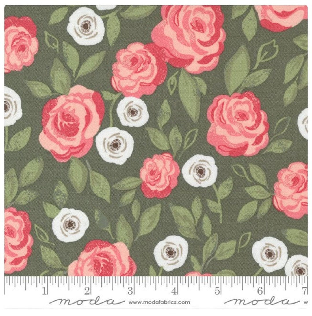 Love Note Roses in Bloom Olive by Lella Boutique for Moda Fabrics ...