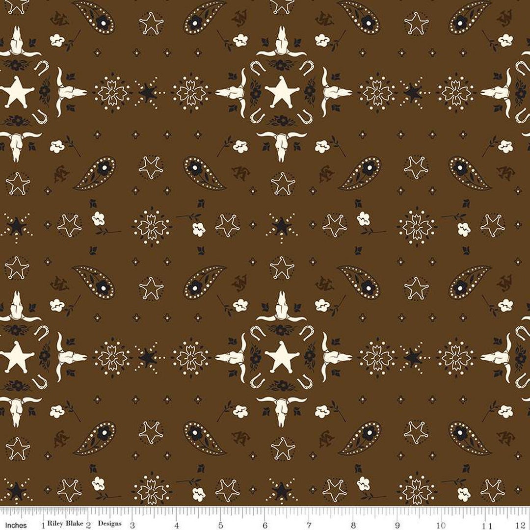 Go West With John Wayne Bandana Brown, 100% Cotton, Riley Blake Designs ...