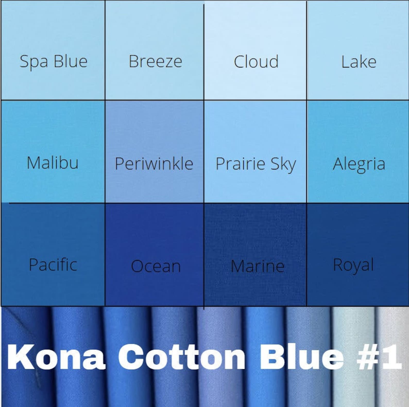 Robert Kaufman KONA COTTON SOLID Blue Tone Group #1 Fabrics, Blue Solid Fabric, 100% Quilters ...