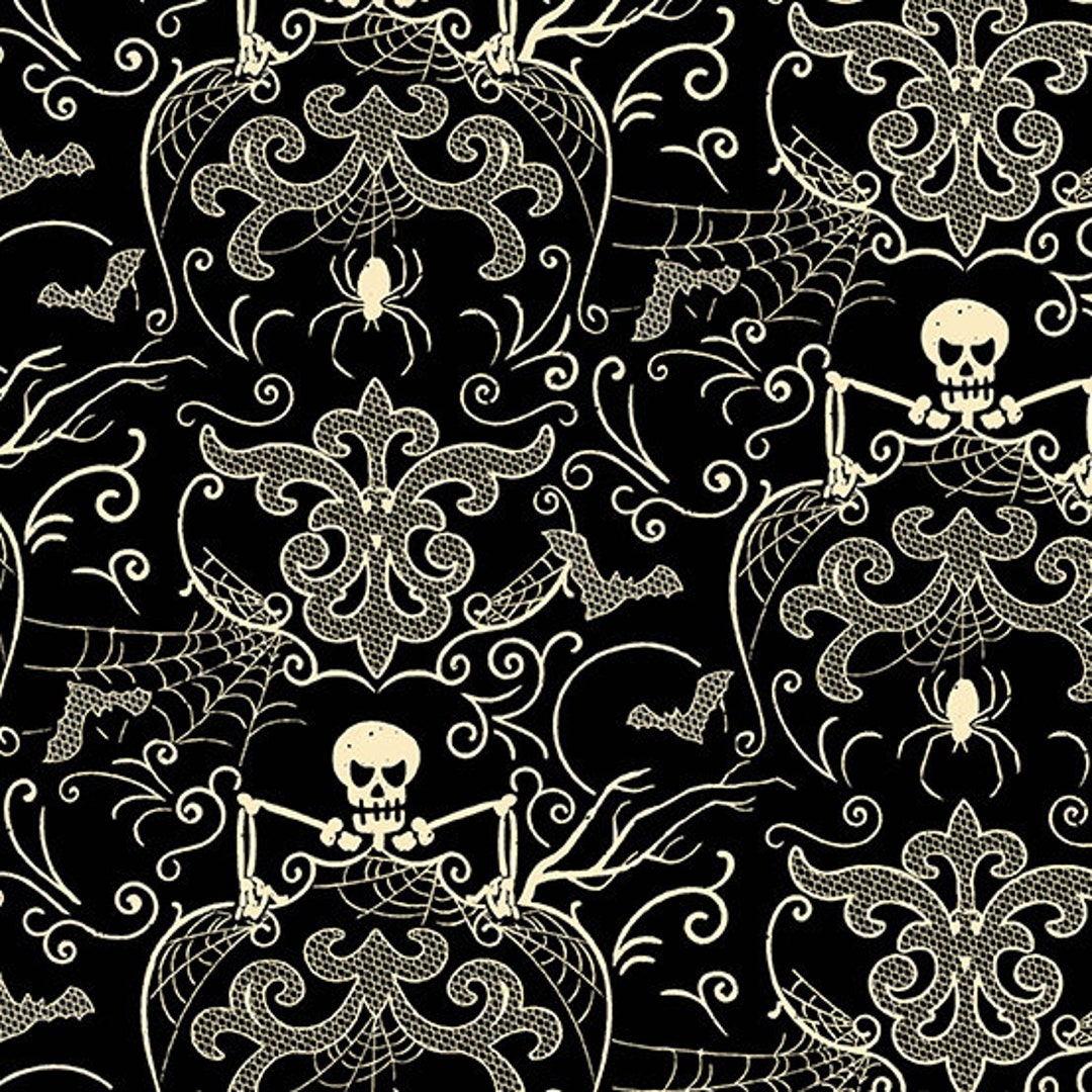 Midnight Haunt Spooky Damask Halloween Fabric in Haunt Black A-9781-KL ...
