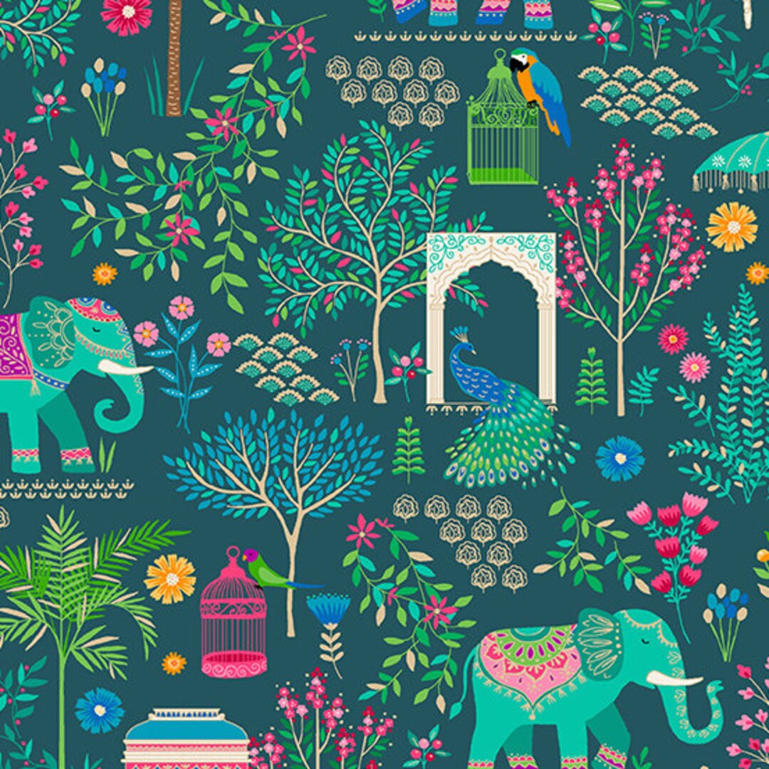 Jaipur by Makower, Color - Teal, Pattern - Scenic, 100% Cotton Quilting ...