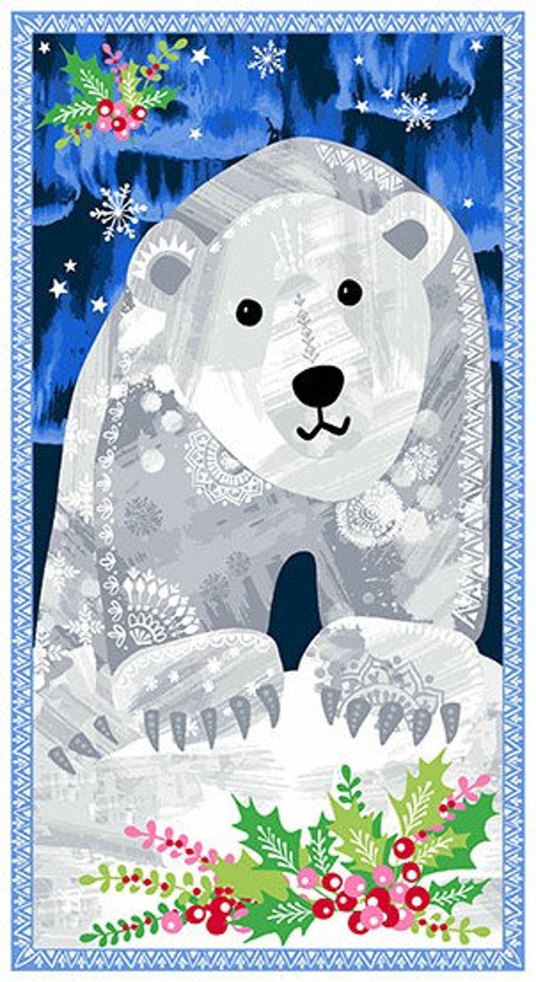 Northern Lights Polar Bear Panel Christmas Panel 23" X 44" by Andover ...