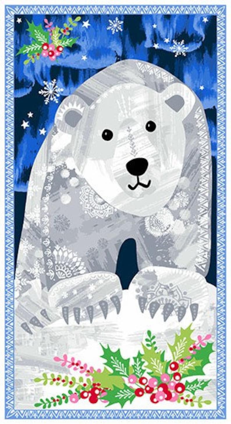 Northern Lights Polar Bear Panel Christmas Panel 23 X - Etsy