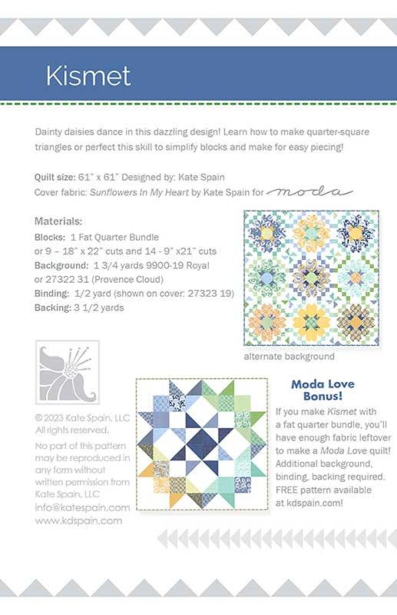 Kismet Quilt Pattern by Kate Spain- 61" X 61" KS 2302 - Etsy