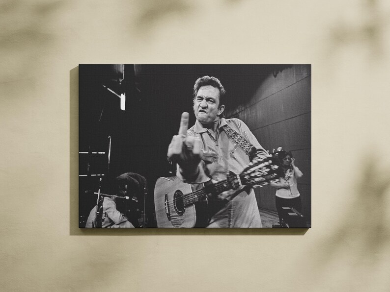 Johnny Cash Poster Middle Finger Canvas San Quentin Prison Wall Art ...