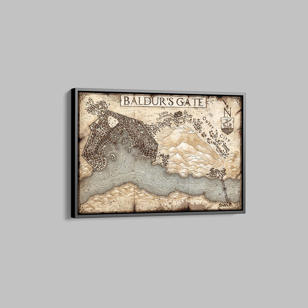 Baldur's Gate Map Canvas Wall Art, Map of Baldur's Gate Poster Print ...