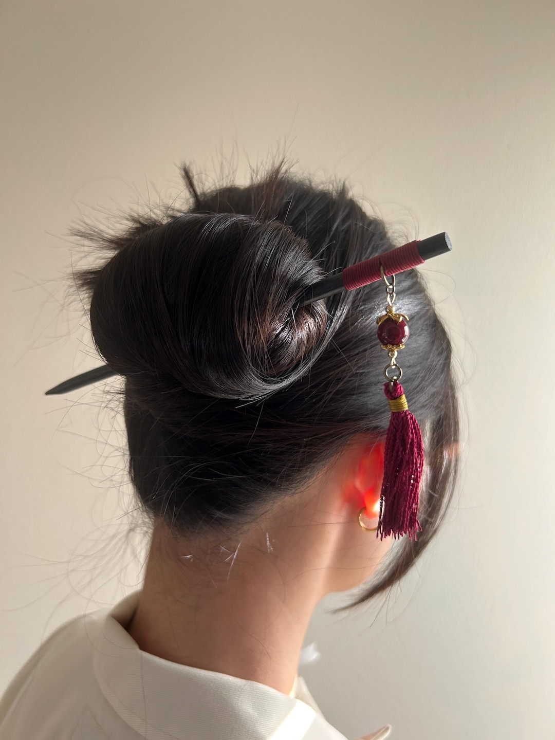 Burgundy Handmade Japanese Hair Stick, Traditional Japanese Kanzashi ...