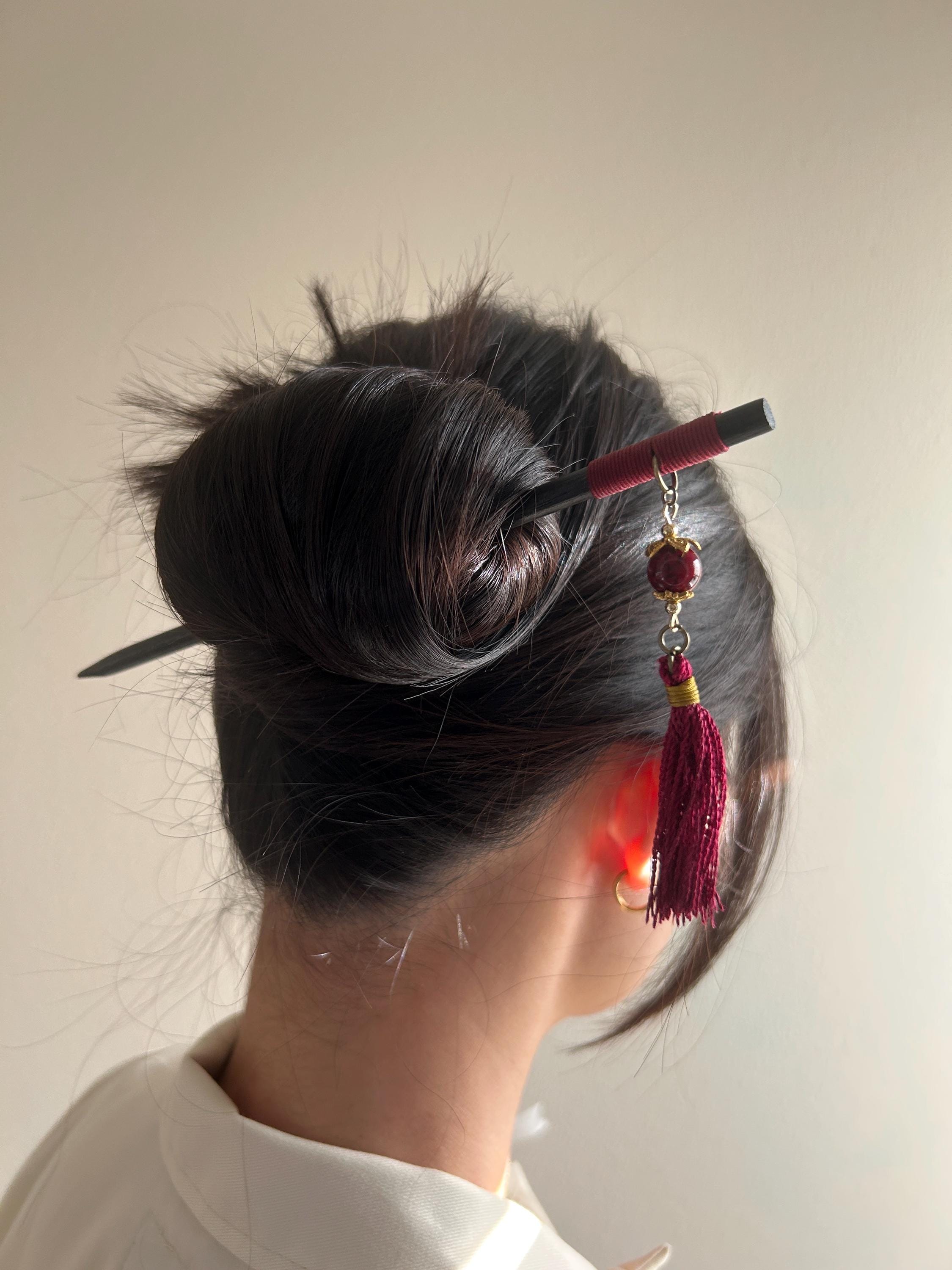 Burgundy Handmade Japanese Hair Stick, Traditional Japanese Kanzashi ...