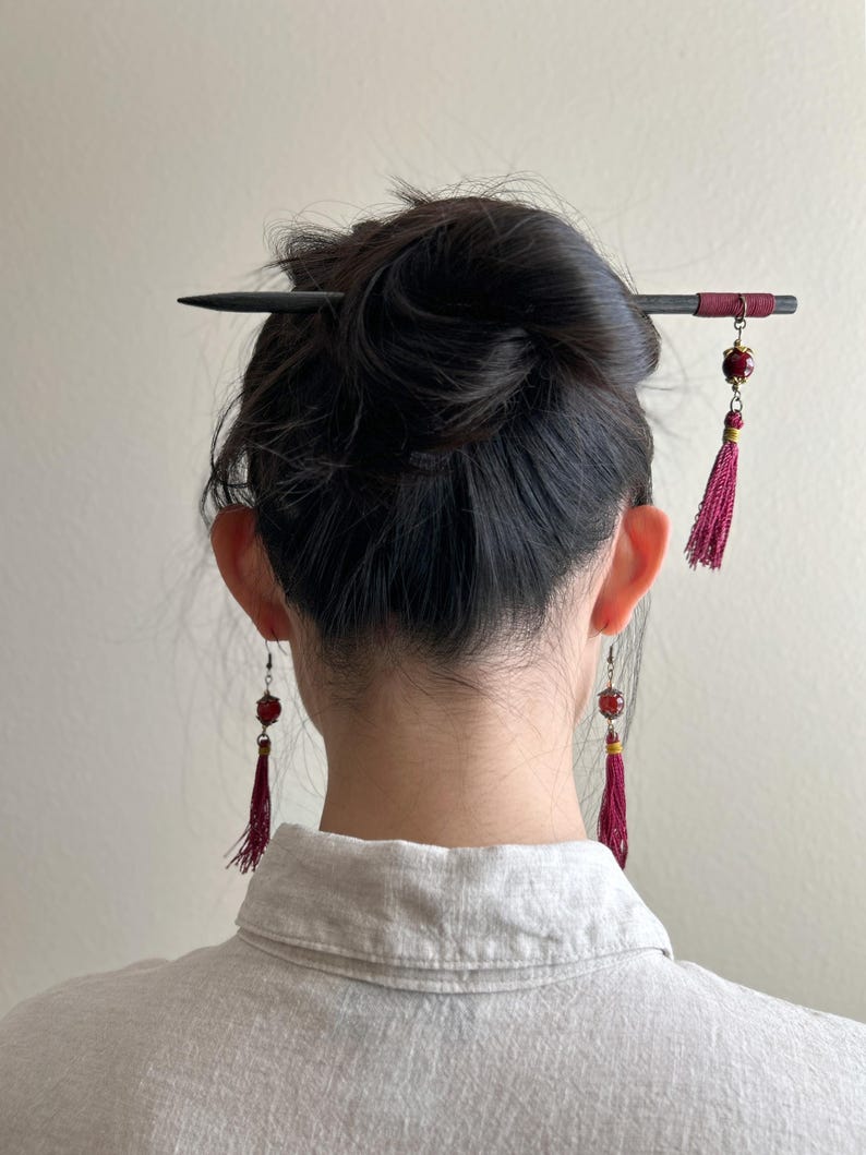 Handmade Burgundy Kanzashi Hair Stick: Traditional Japanese Accessory ...
