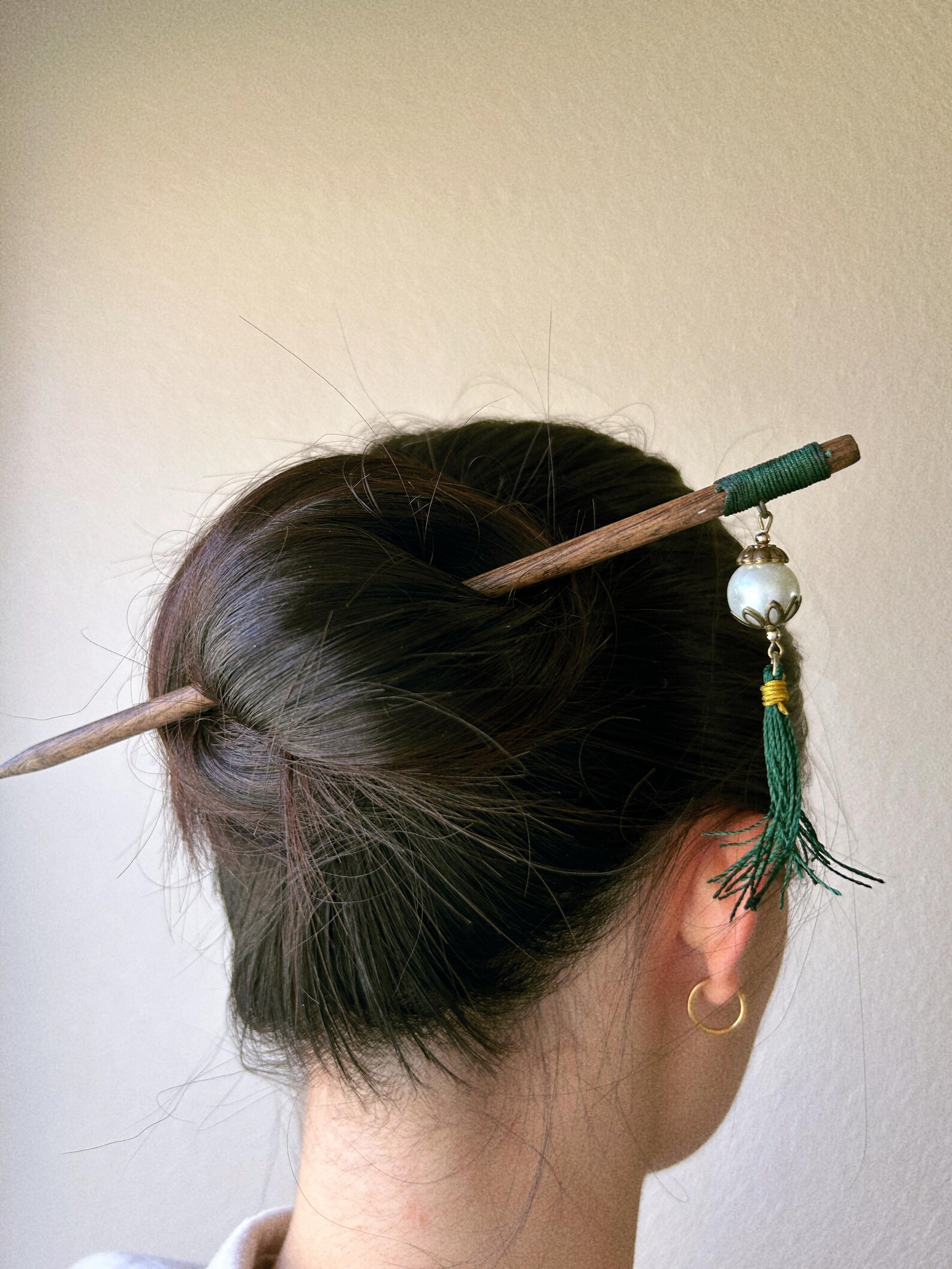 Jasper Green Oak Japanese Kanzashi Hair Stick With Pearl Beads Dangles ...
