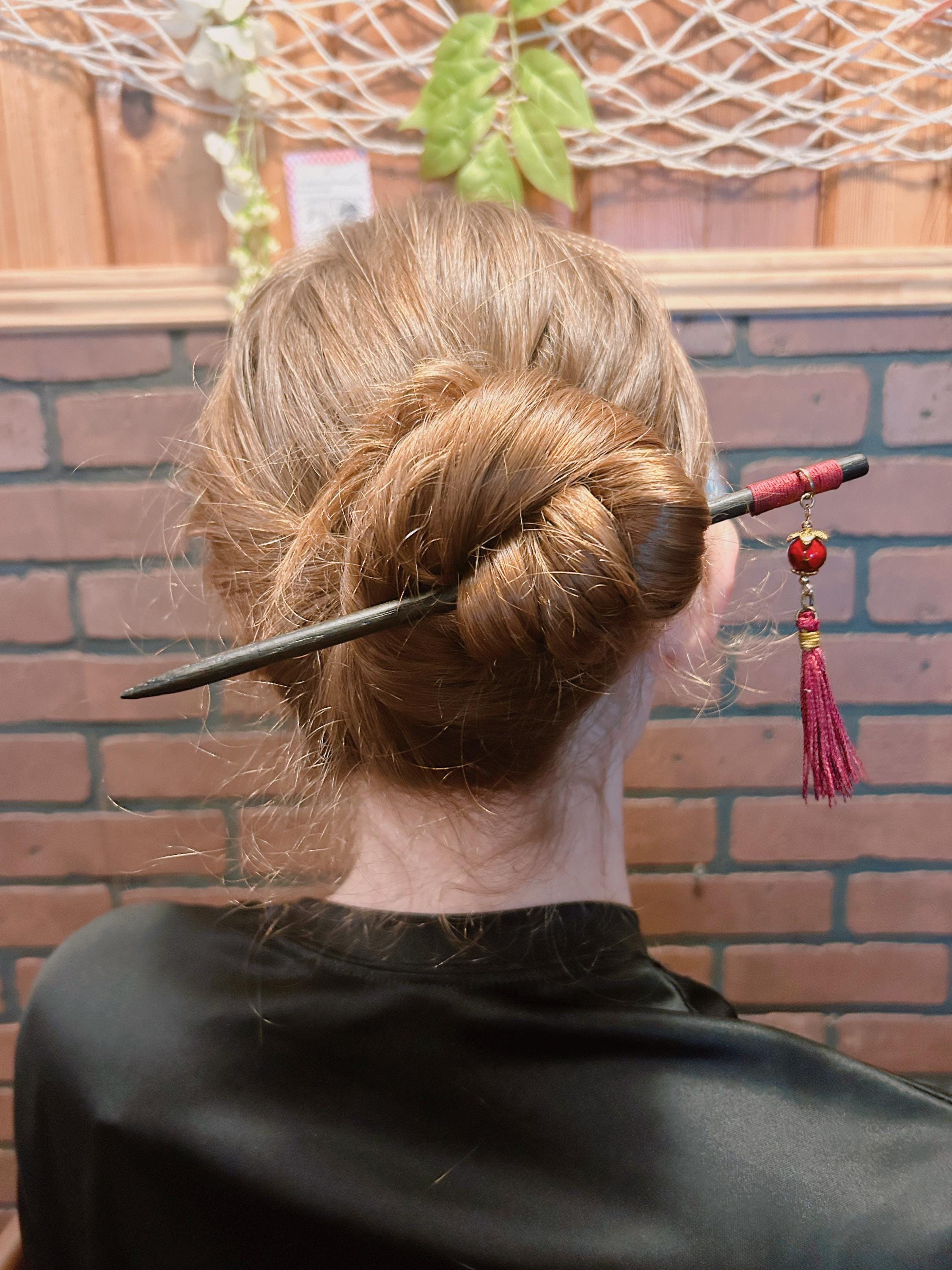 Handmade Burgundy Kanzashi Hair Stick: Traditional Japanese Accessory ...