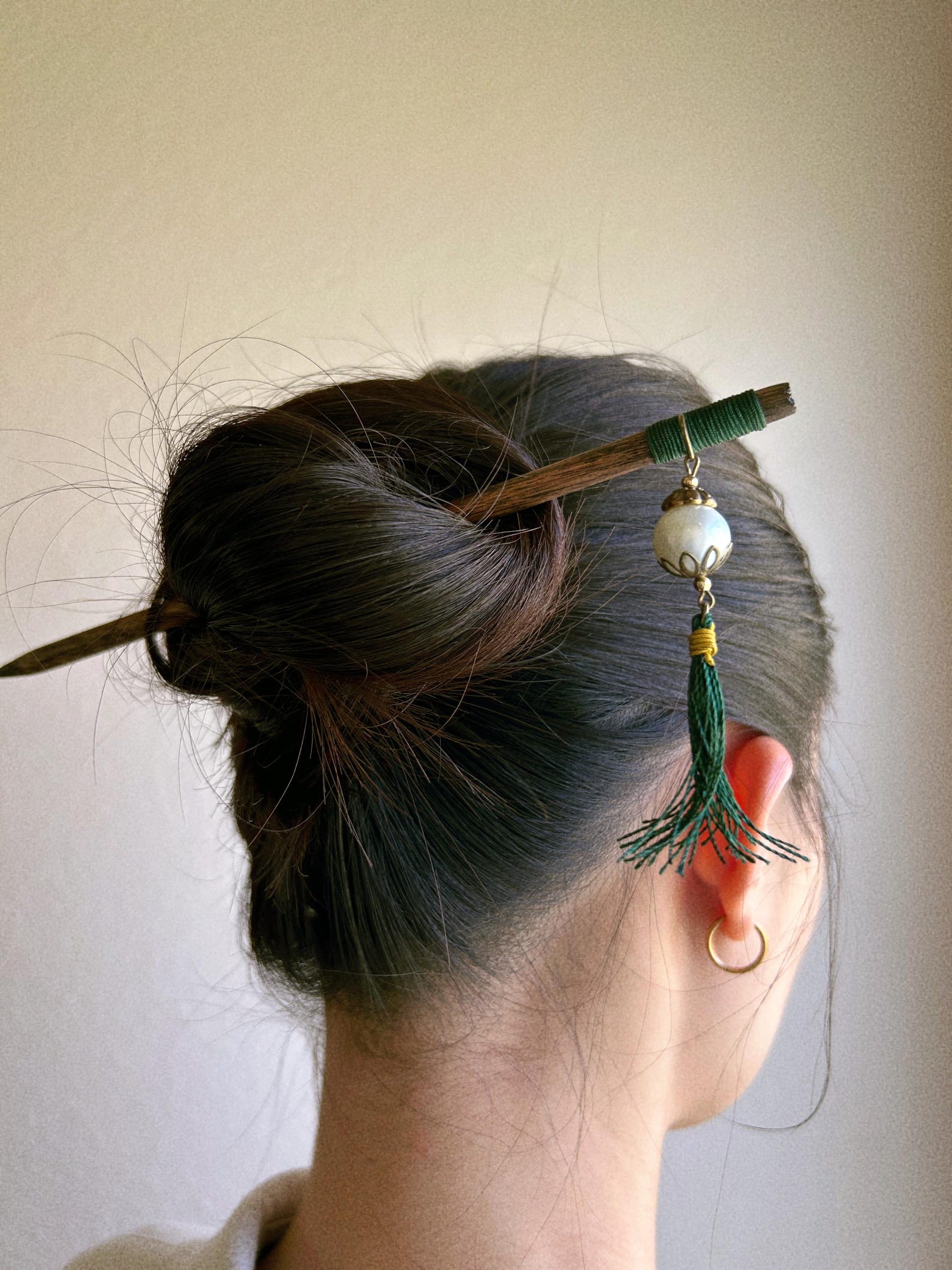 Jasper Green Oak Japanese Kanzashi Hair Stick With Pearl Beads Dangles ...
