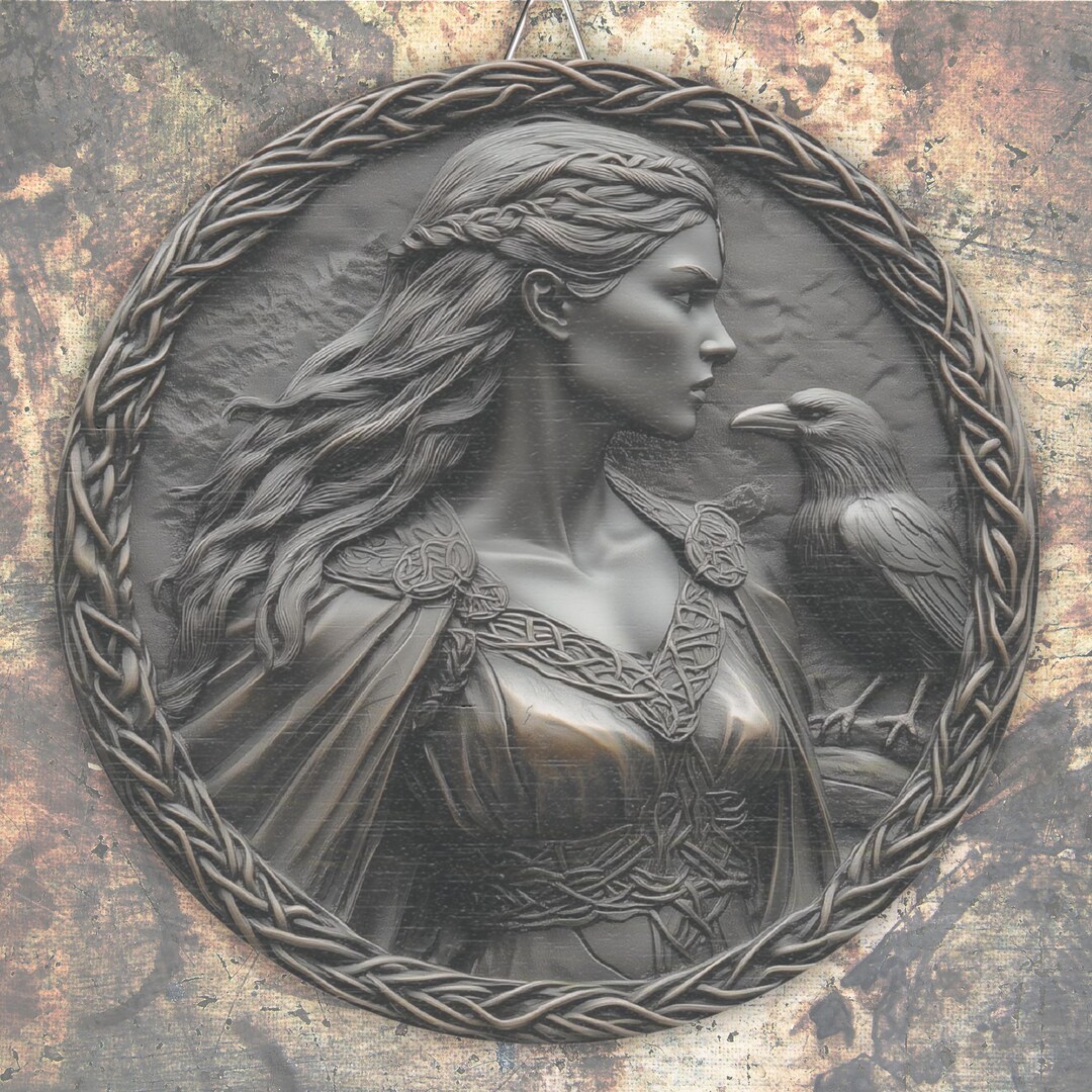 The Morrigan Wall Plaque, *flat 2D*, Celtic Goddess Wooden Decor, Raven ...