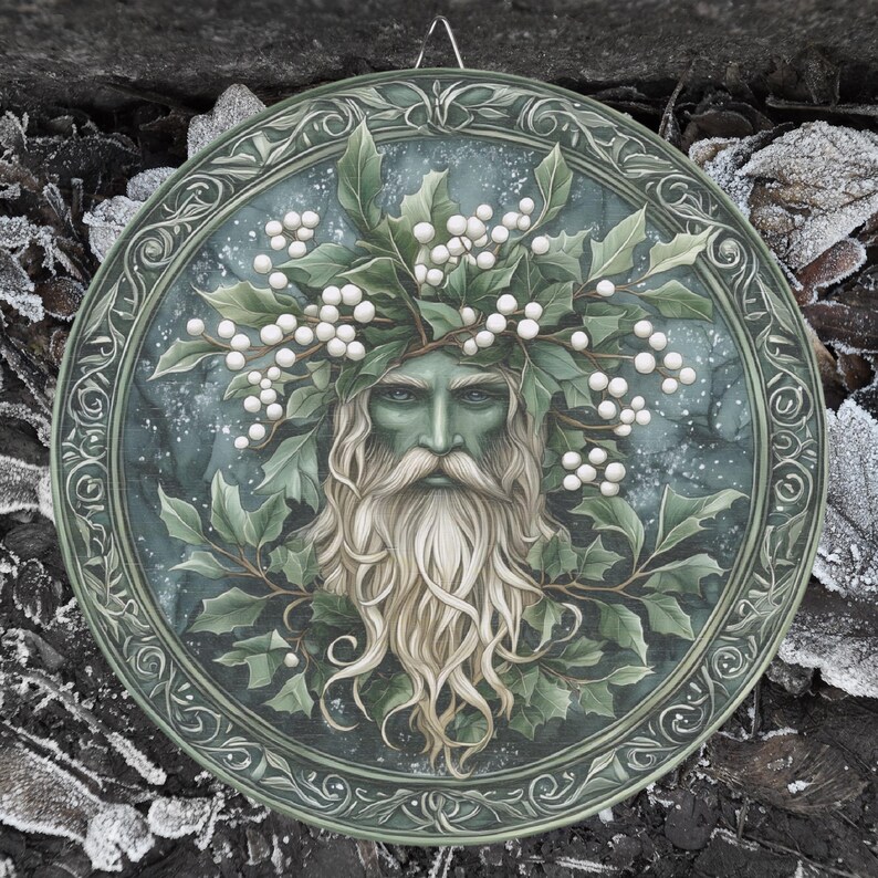 Wood Plaque, Pagan Yule Decoration, Mistletoe Greenman Figure, Pagan ...