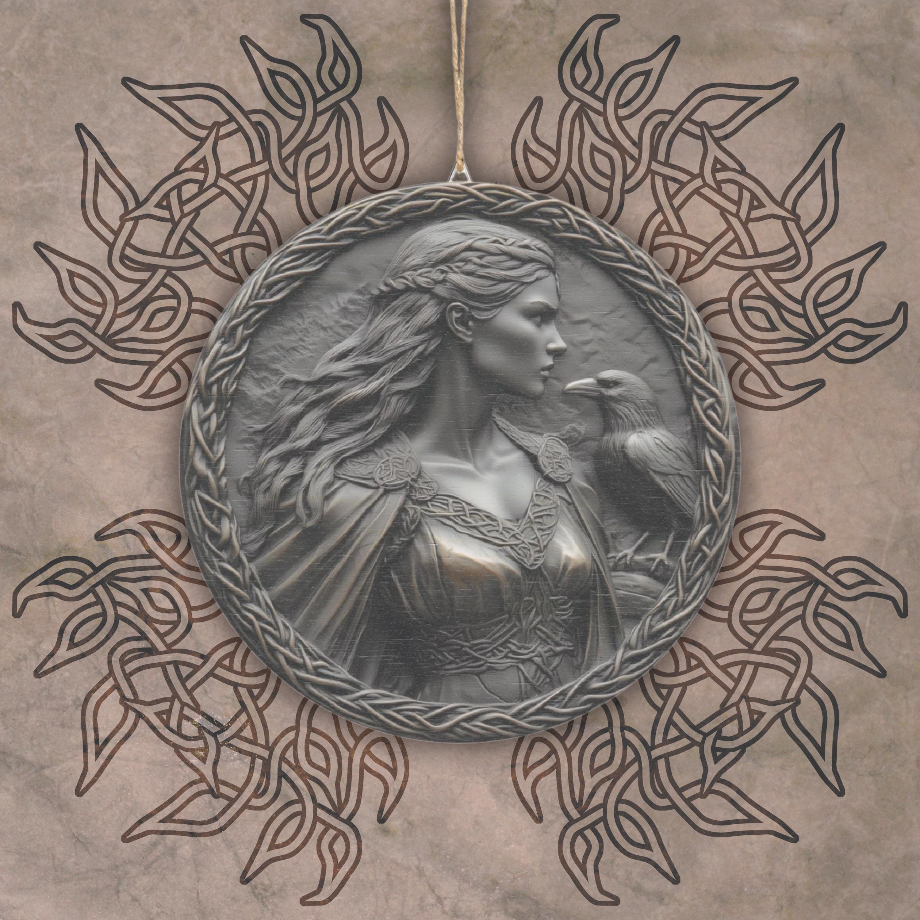 The Morrigan Wall Plaque, *flat 2D*, Celtic Goddess Wooden Decor, Raven ...