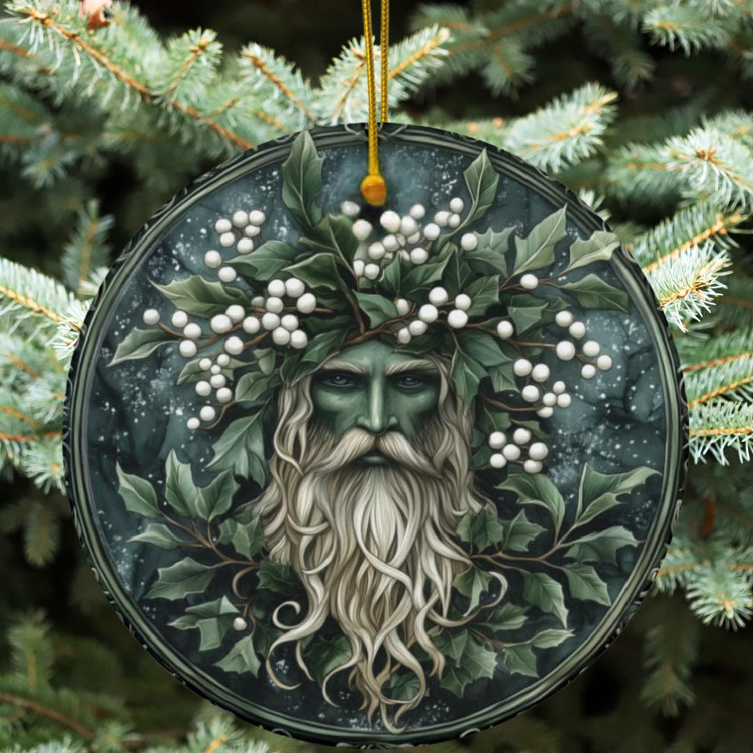 Pagan Yule Ornament With Mistletoe Greenman Figure, Pagan Yuletide Gift ...