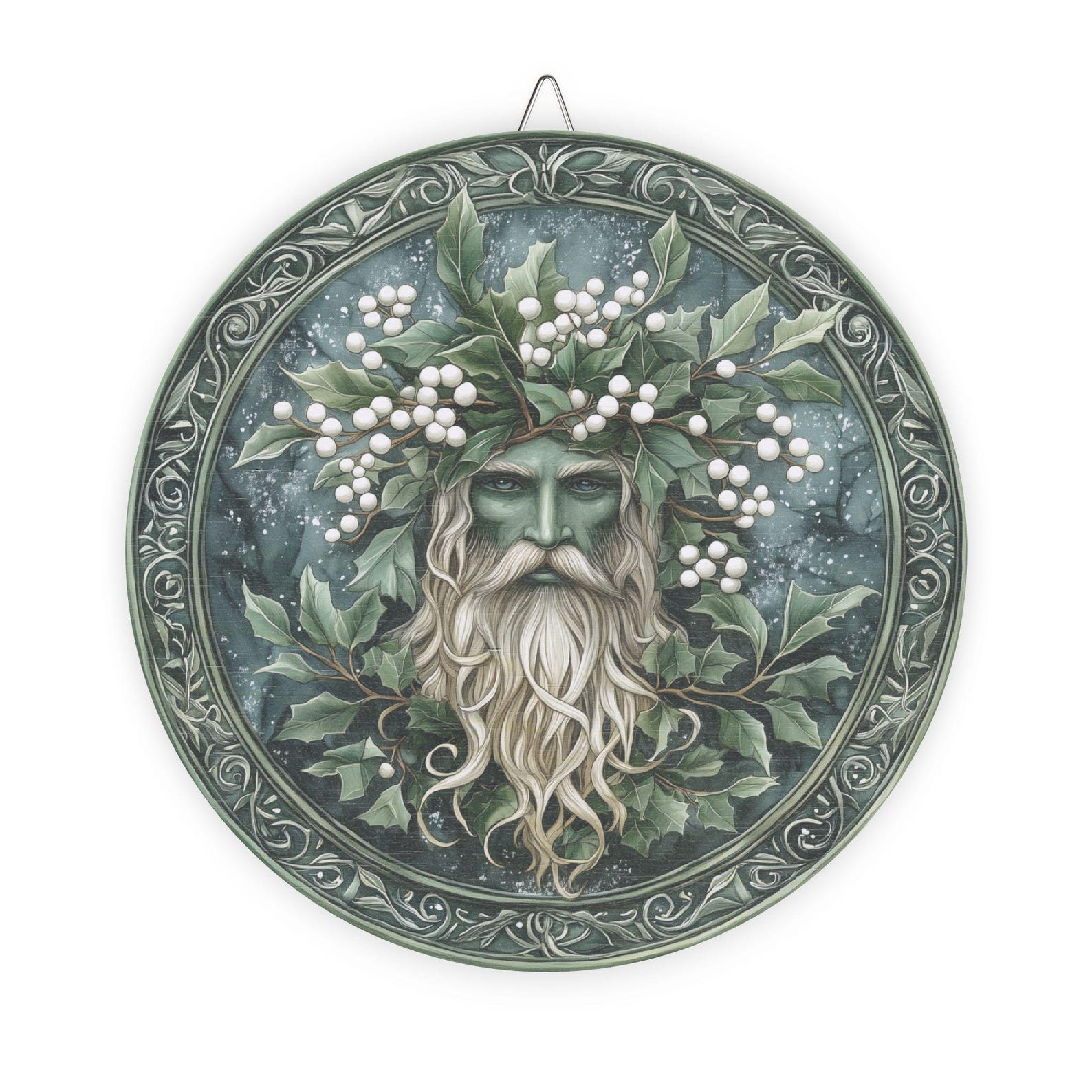 Wood Plaque, Pagan Yule Decoration, Mistletoe Greenman Figure, Pagan ...