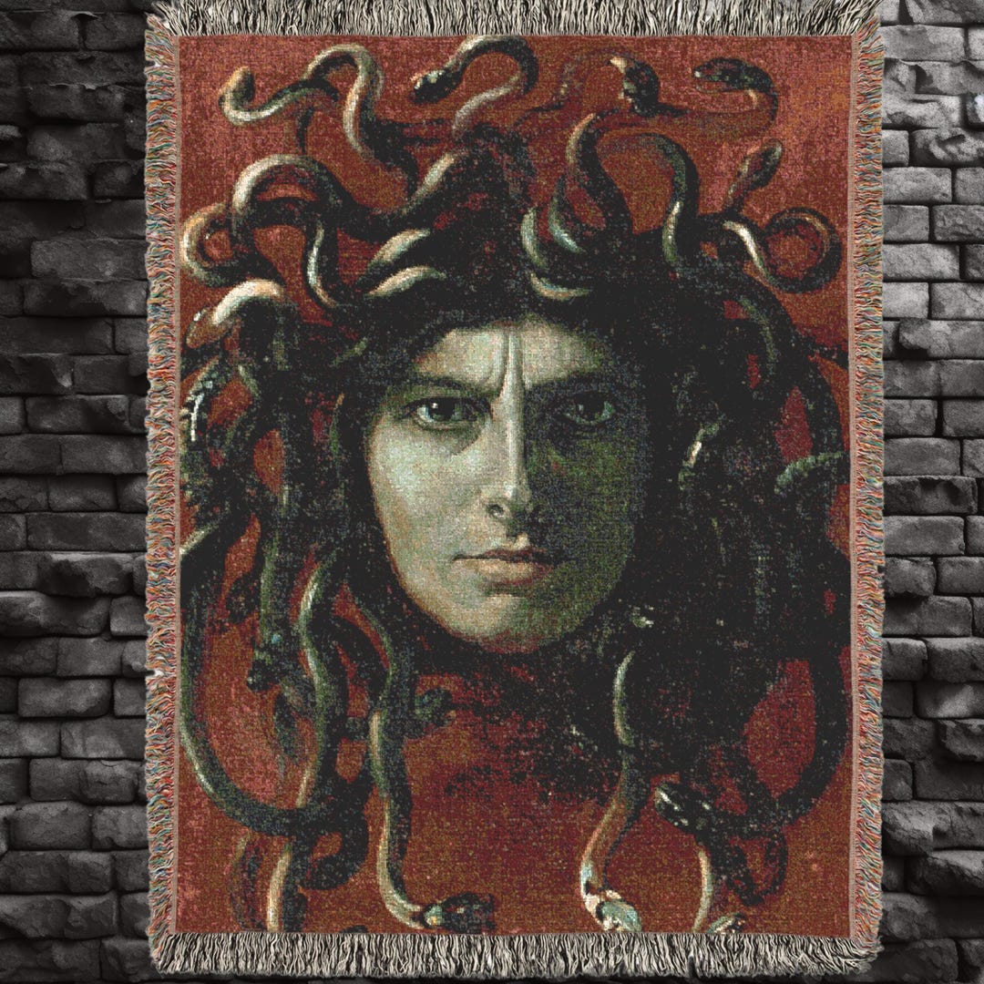 Medusa Woven Blanket, Greek Mythology Home Decor, Dark Academia Throw ...