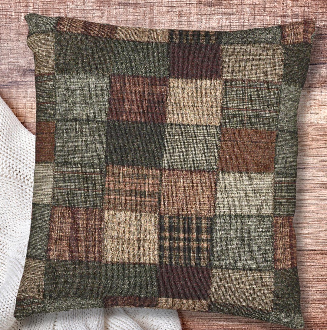 Rustic Patchwork Woven Pillow – Lodge & Cabin Tapestry Cushion, Cozy ...