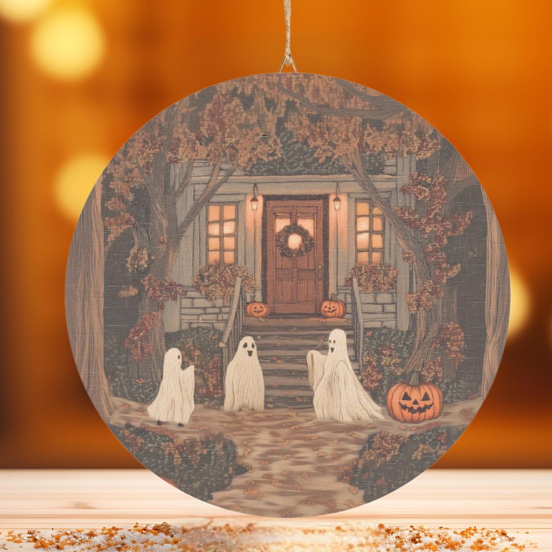 Halloween Decoration, Ghosts Wooden Plaque, Spooky Cute Cozy Cottage ...