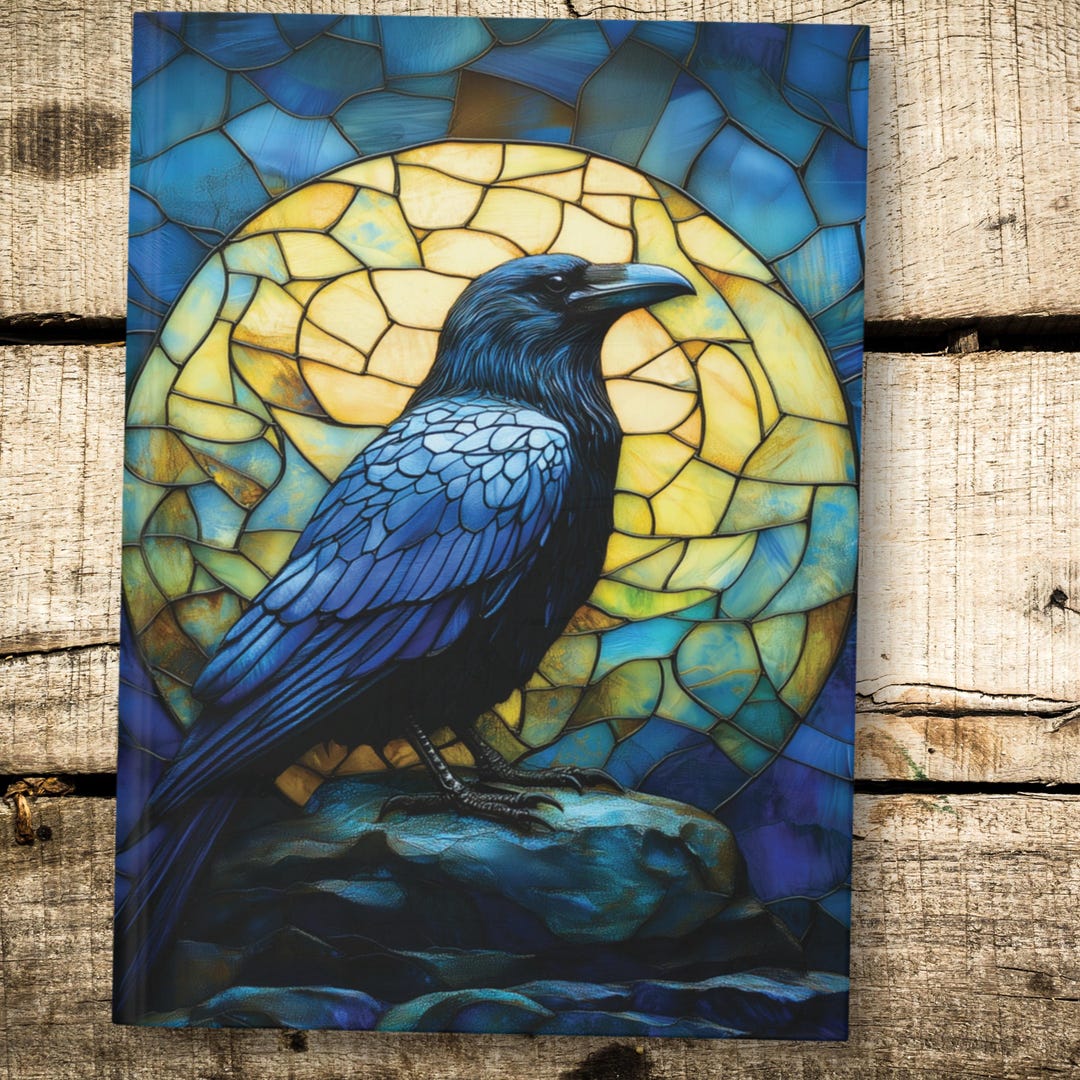 Gothic Crow and Full Moon Hardcover Notebook, Stained Glass Look ...