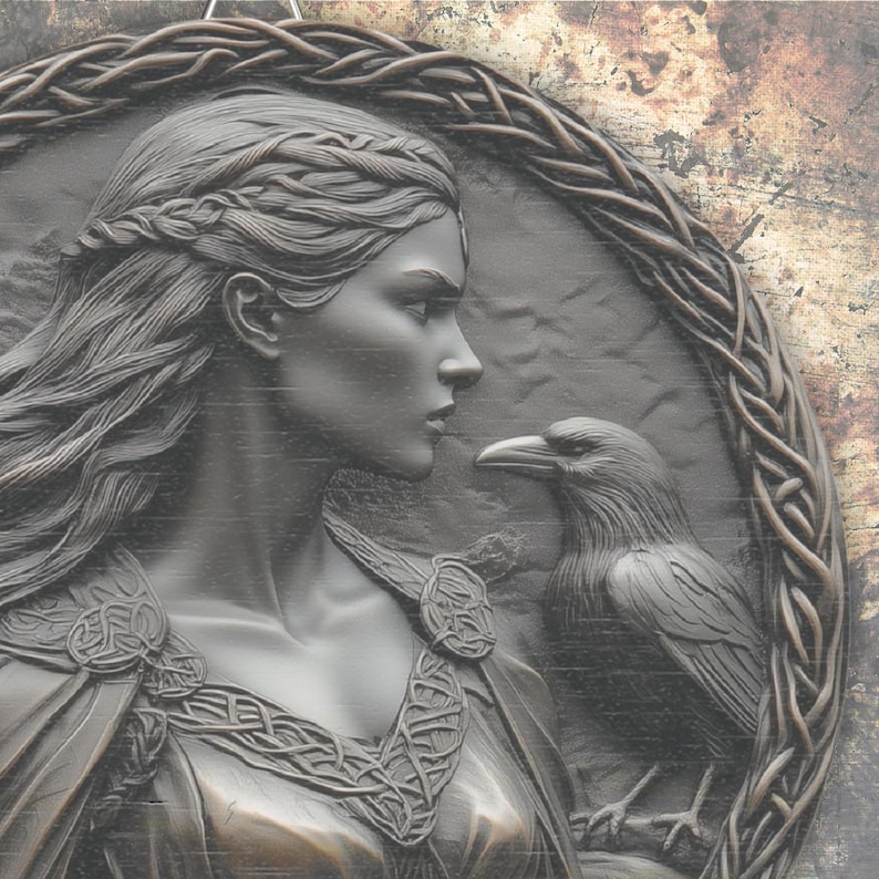 The Morrigan Wall Plaque, *flat 2D*, Celtic Goddess Wooden Decor, Raven ...