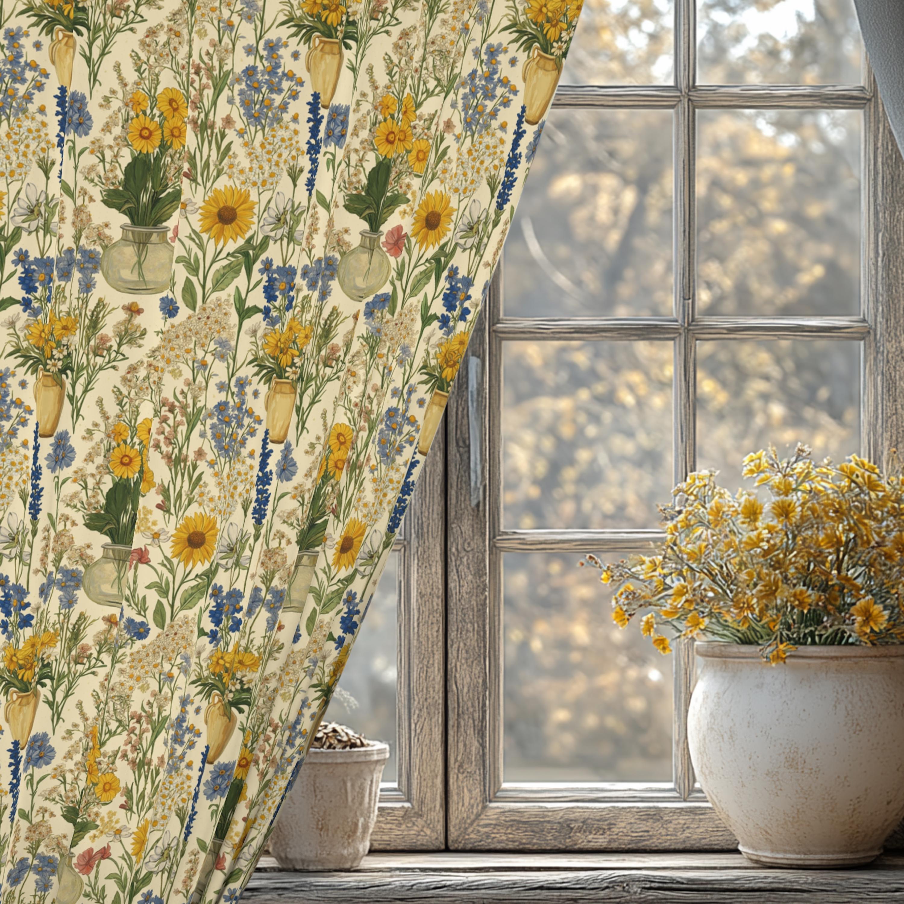Cottagecore Floral Window Curtains, Wildflower Curtain, Farmhouse ...