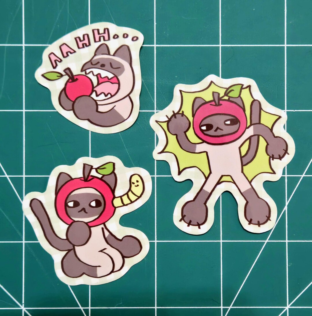 Siamese Apple Cat Sticker Set | Vinyl Laptop Decal, Journals - Etsy