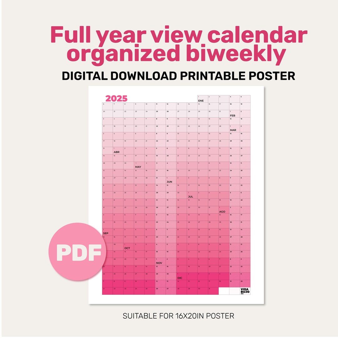Printable Vertical Bi-weekly Calendar | Minimalist 16x20” Yearly ...