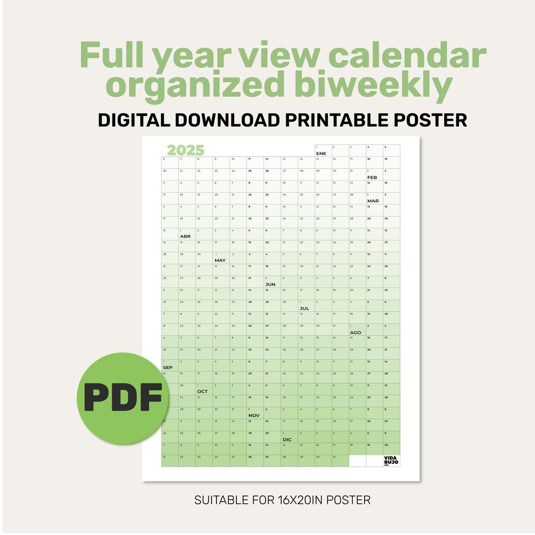 Printable Vertical Bi-weekly Calendar | Minimalist 16x20” Yearly ...
