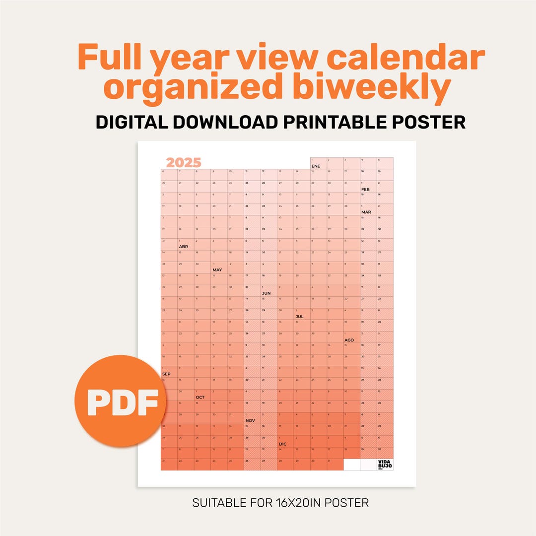 Printable Vertical Bi-weekly Calendar | Minimalist 16x20” Yearly ...