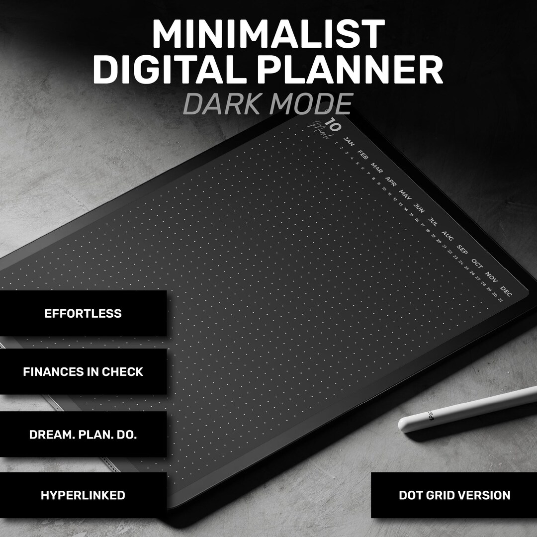 Dark Mode 2025 Minimalist Digital Planner for Notability, Goodnotes ...