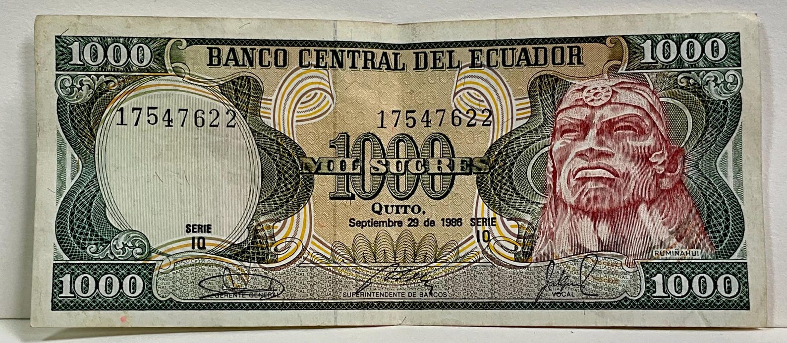 Vintage Mil 1000 Sucres Ecuador Paper Currency September 29, 1986 Serie ...