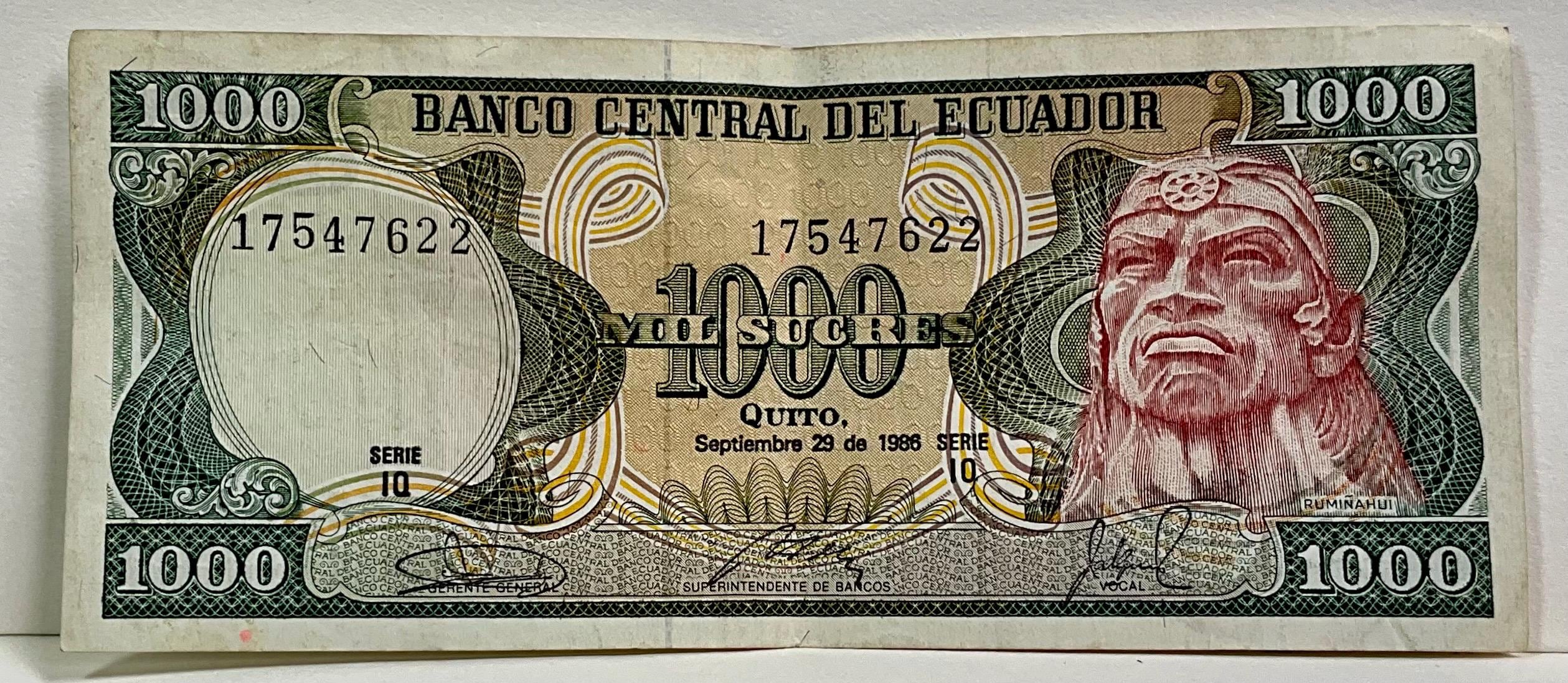 Vintage Mil 1000 Sucres Ecuador Paper Currency September 29, 1986 Serie ...