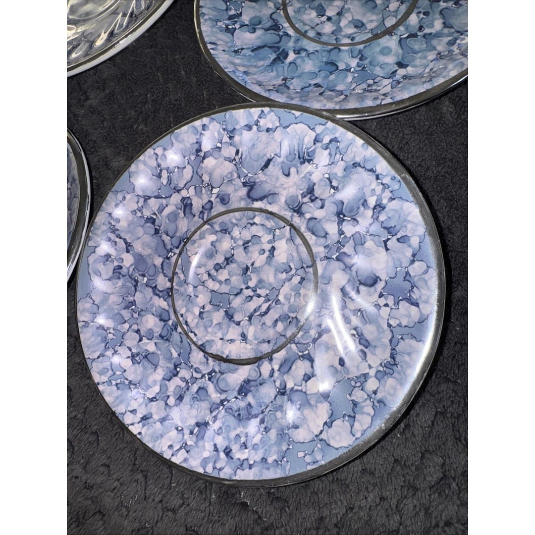 Antique Sevres Saucers, Handmade Turkey Porcelain Silver Blue Purple ...