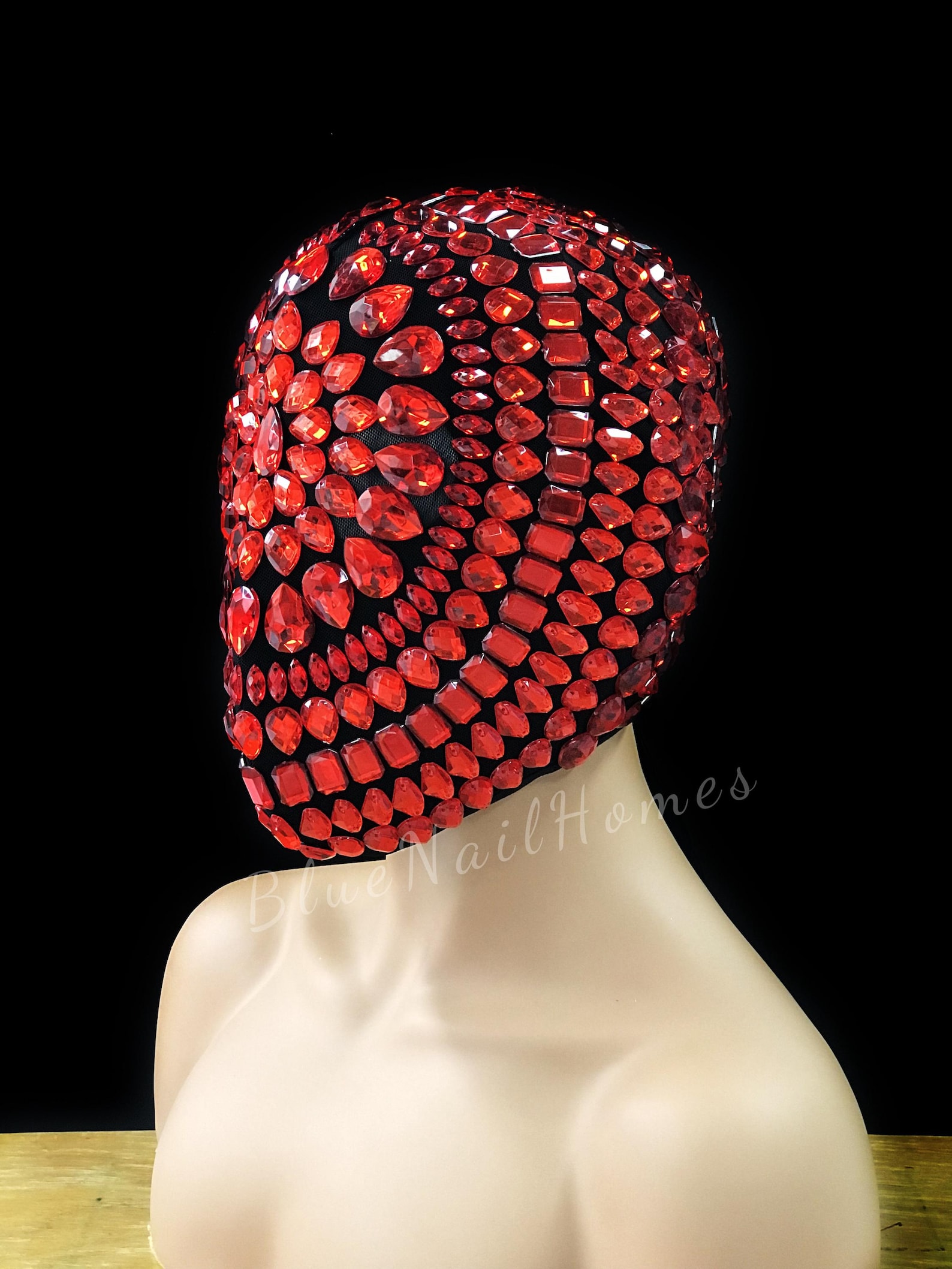 Handmade Red Rhinestone Disco Ball Mask, Breathable & See-through ...