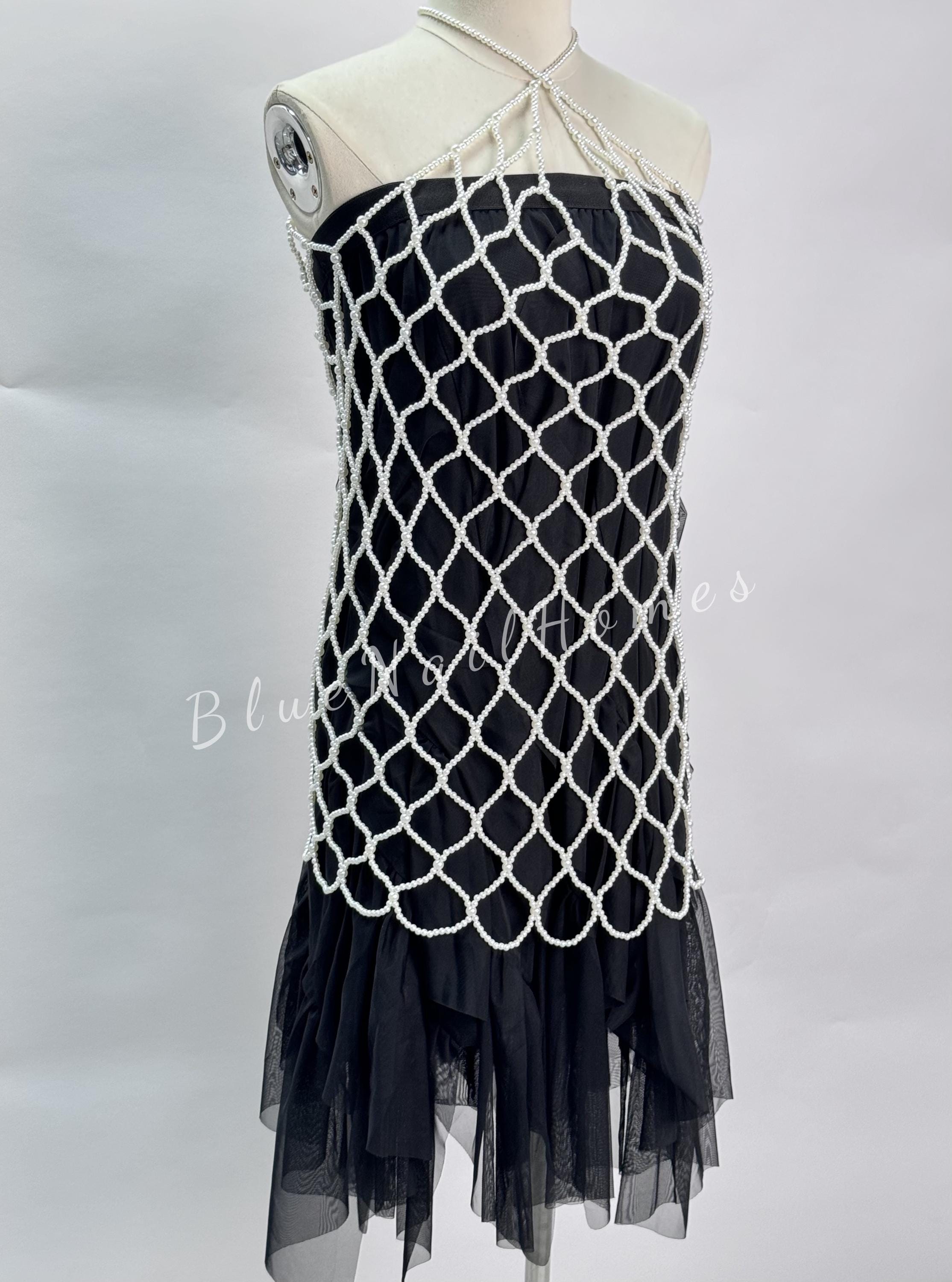 Pearl Beaded Crochet Lace Overlay Tank Dress - Elegant Layered Pearl ...