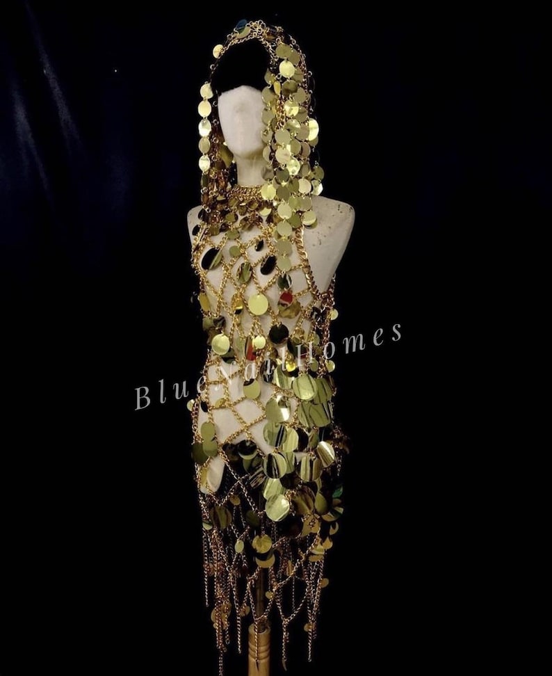 Cleopatra Costume: Golden Sequin & Chain Weave for Festivals, Cosplay ...